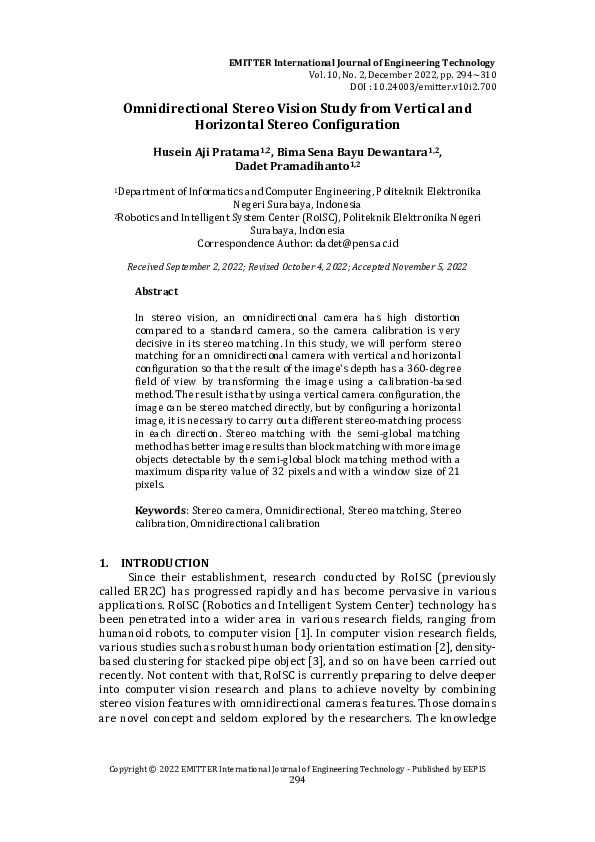 (PDF) Omnidirectional Stereo Vision Study from Vertical and Horizontal Stereo Configuration