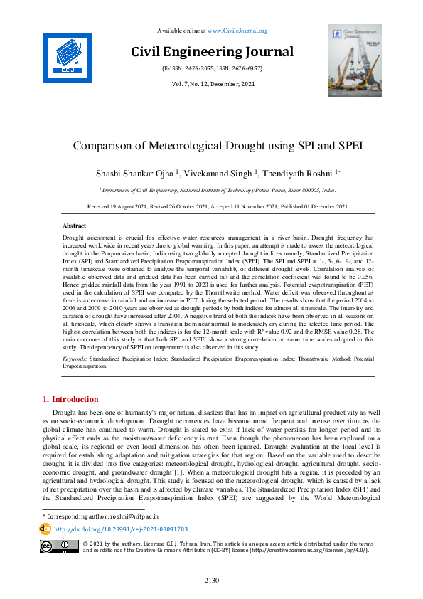 (PDF) Comparison of Meteorological Drought using SPI and SPEI