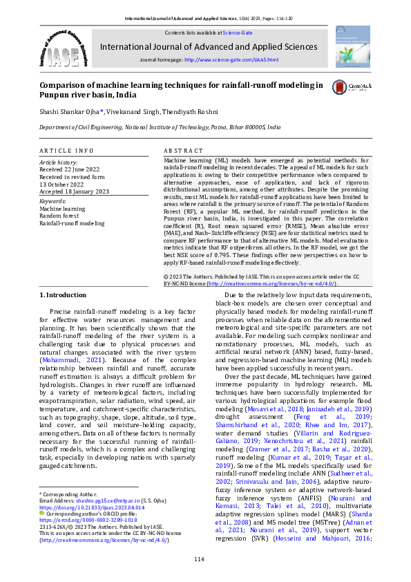 (PDF) Comparison of machine learning techniques for rainfall-runoff modeling in Punpun river ...
