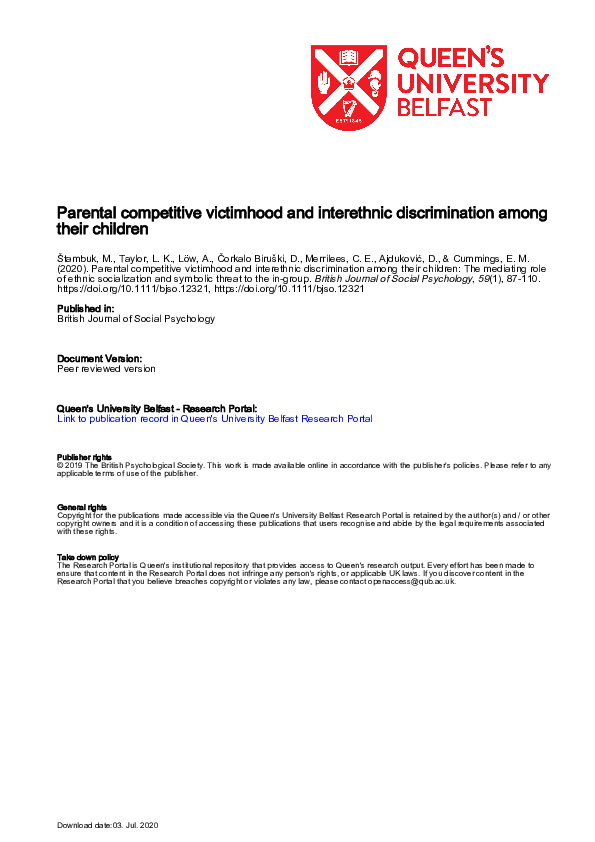 (PDF) Parental competitive victimhood and interethnic discrimination ...