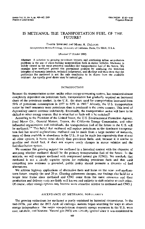 (PDF) Is Methanol the Transportation Fuel of the Future