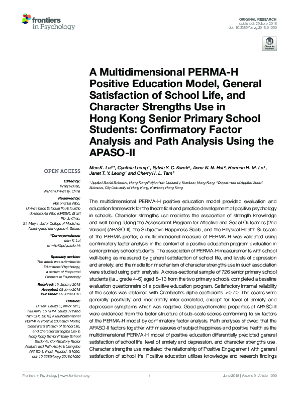 (PDF) A Multidimensional PERMA-H Positive Education Model, General ...
