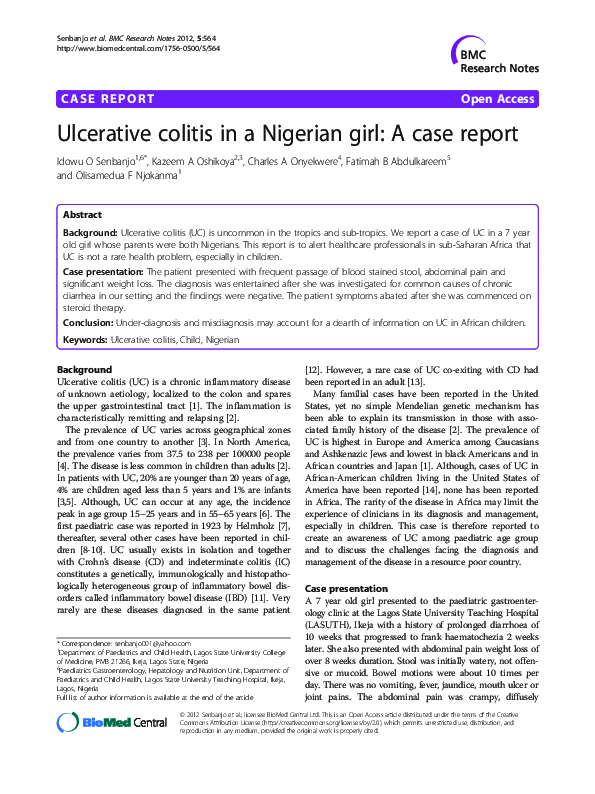 (PDF) Ulcerative colitis in a Nigerian girl: A case report
