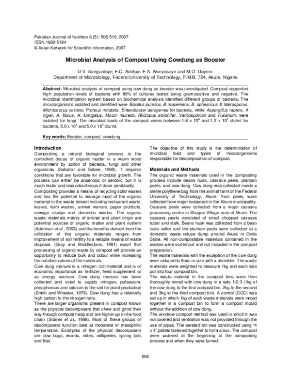 (PDF) Microbial Analysis of Compost Using Cowdung as Booster