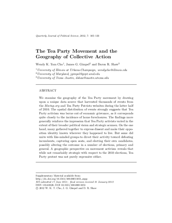 (PDF) The Tea Party Movement and the Geography of Collective Action