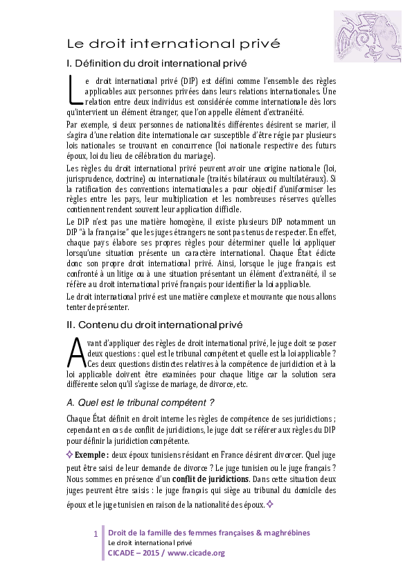 (PDF) Le droit international privé