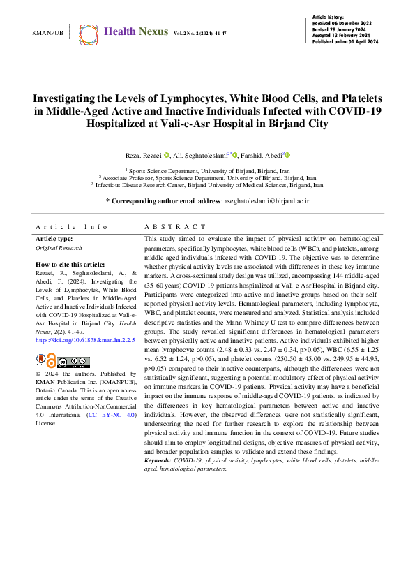(PDF) Investigating the Levels of Lymphocytes, White Blood Cells, and ...
