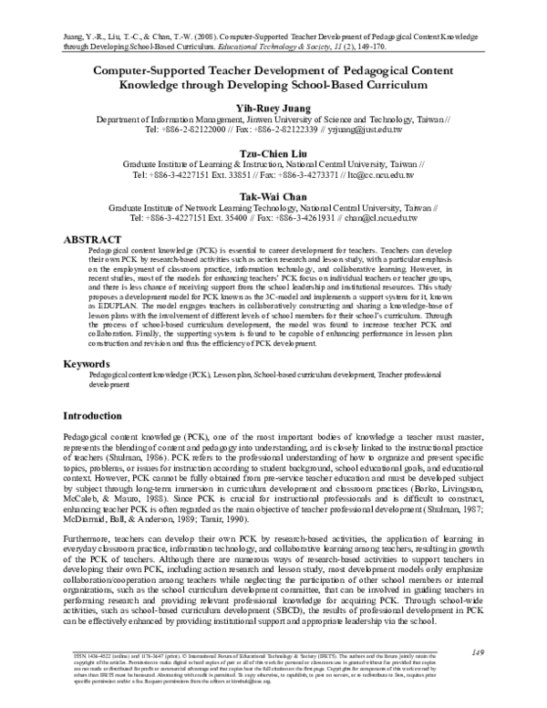 (PDF) Computer-supported teacher development of pedagogical content knowledge through developing ...