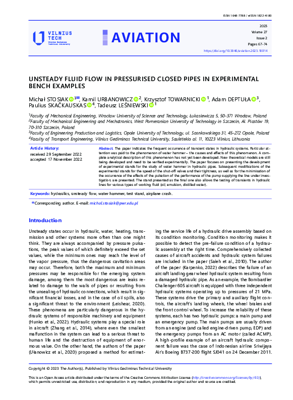 (PDF) Unsteady Fluid Flow in Pressurised Closed Pipes in Experimental ...