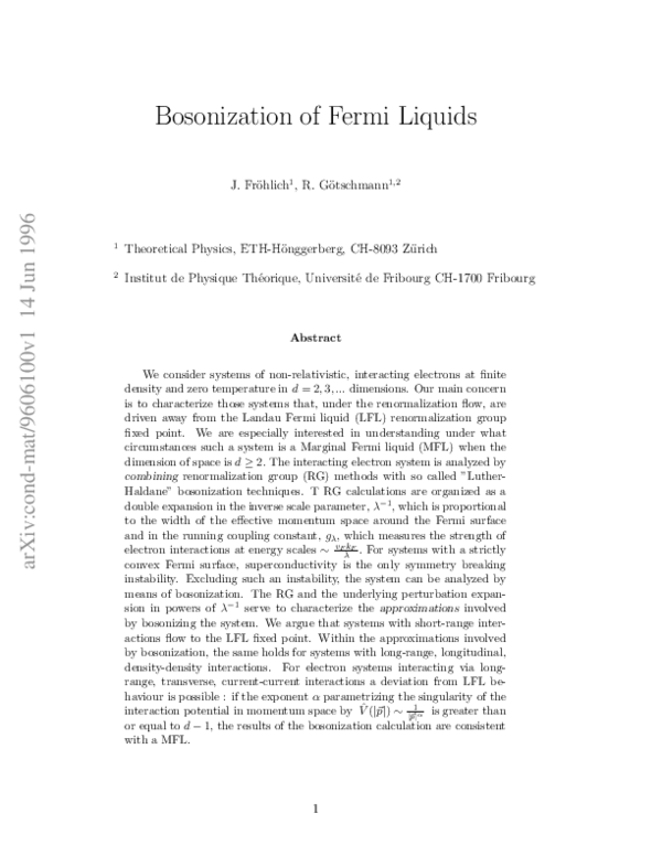 (PDF) Bosonization of Fermi Liquids