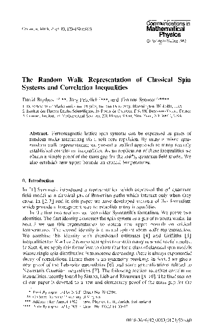 (PDF) The random walk representation of classical spin systems and correlation inequalities ...