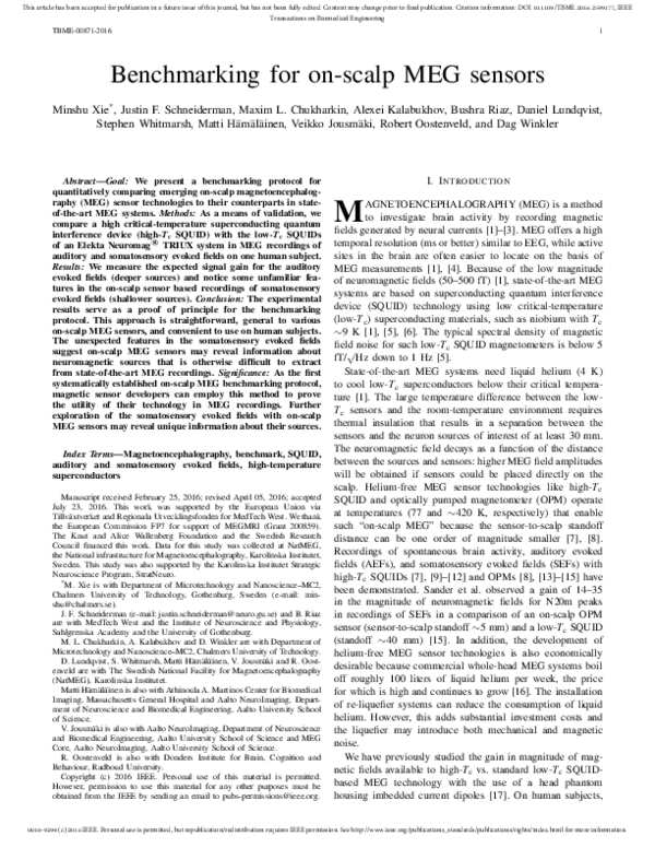 (PDF) Benchmarking for On-Scalp MEG Sensors