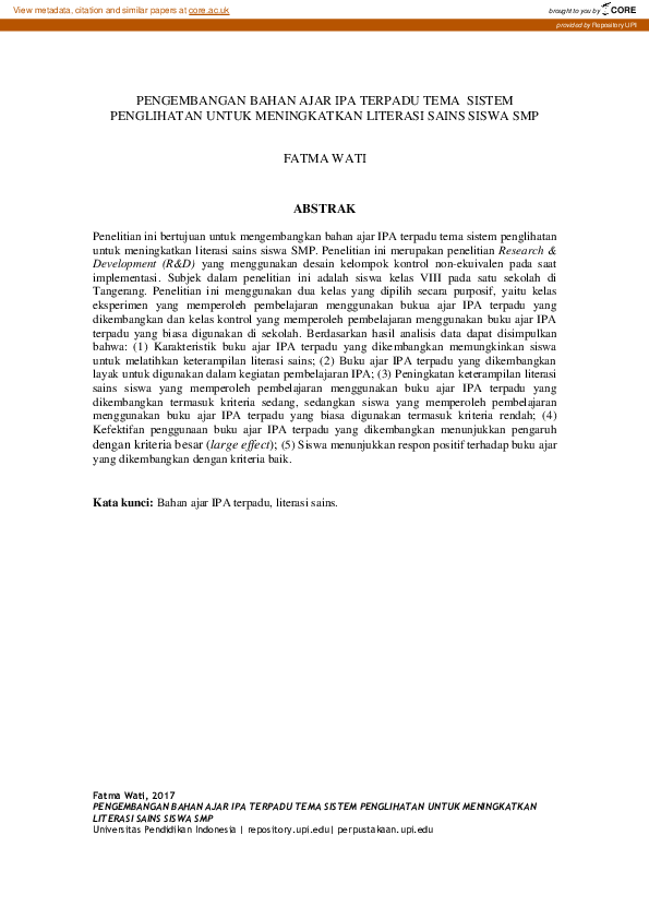 (PDF) Pengembangan Bahan Ajar Ipa Terpadu Tema Sistem Penglihatan Untuk Meningkatkan Literasi ...