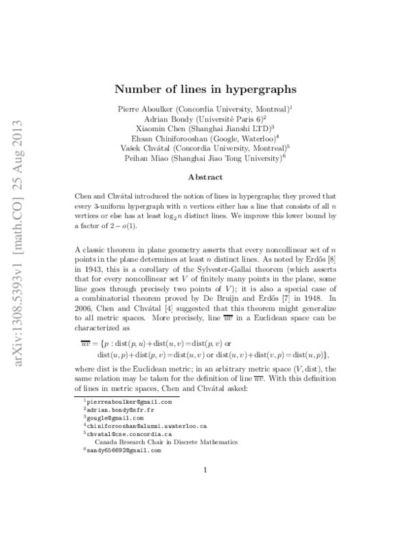 (PDF) Number of lines in hypergraphs