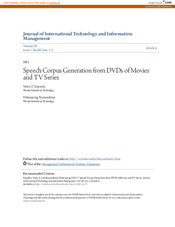 (PDF) Speech Corpus Generation from DVDs of Movies and TV Series