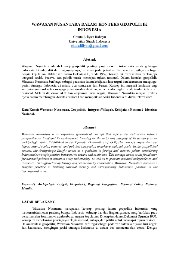 (PDF) WAWASAN NUSANTARA DALAM KONTEKS GEOPOLITIK INDONESIA
