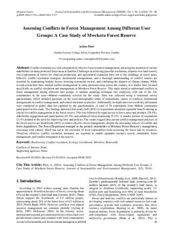 (PDF) Assessing Conflicts in Forest Management Among Different User ...