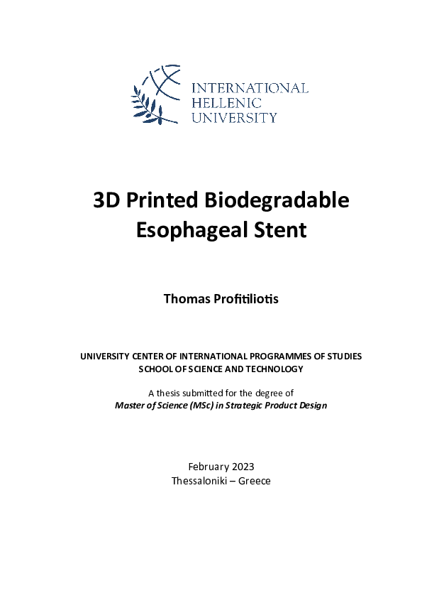 (PDF) 3D Printed Biodegradable Esophageal Stent