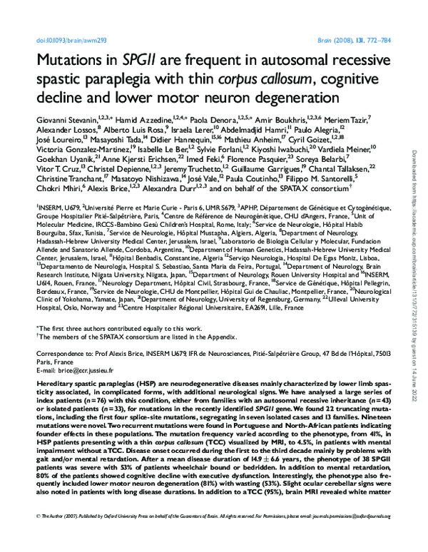 (PDF) Mutations in SPG11 are frequent in autosomal recessive spastic ...