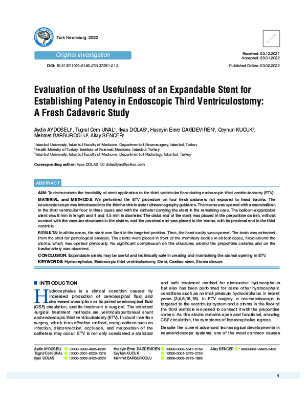 (PDF) Evaluation of the Usefulness of an Expandable Stent for Establishing Patency in Endoscopic ...