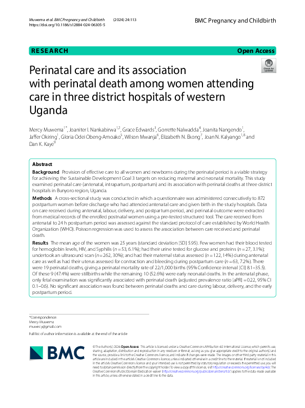 (PDF) Perinatal care and its association with perinatal death among ...