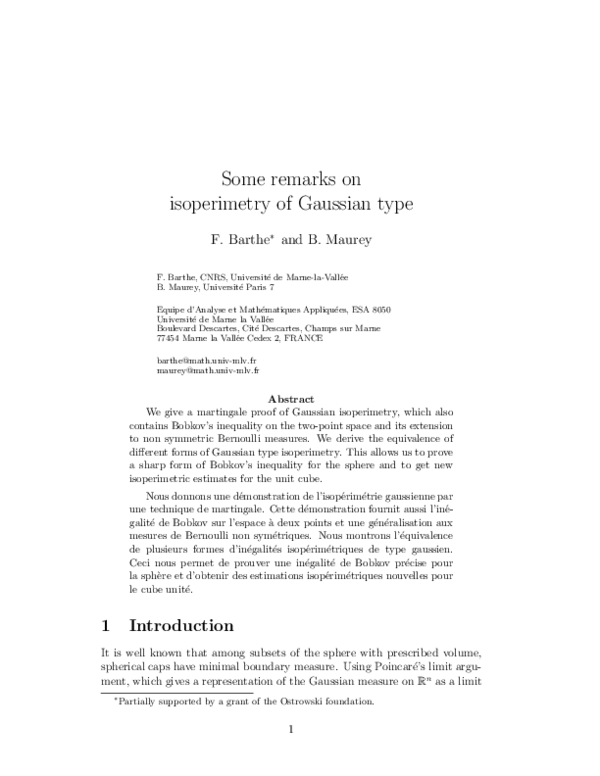 (PDF) Somes remarks on isoperimetry of Gaussian type