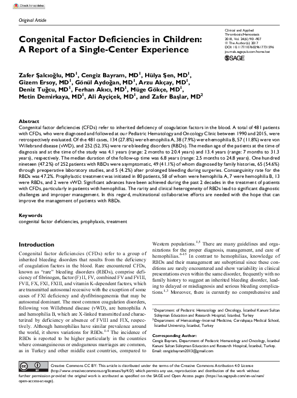 (PDF) Congenital Factor Deficiencies in Children: A Report of a Single ...