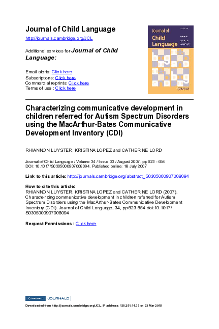 (PDF) Characterizing communicative development in children referred for ...