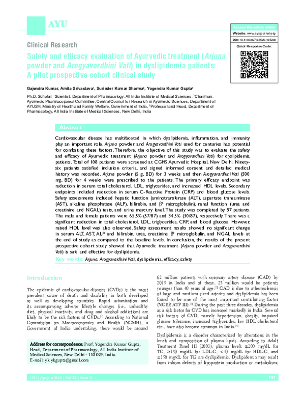 (PDF) Safety and efficacy evaluation of Ayurvedic treatment (Arjuna ...