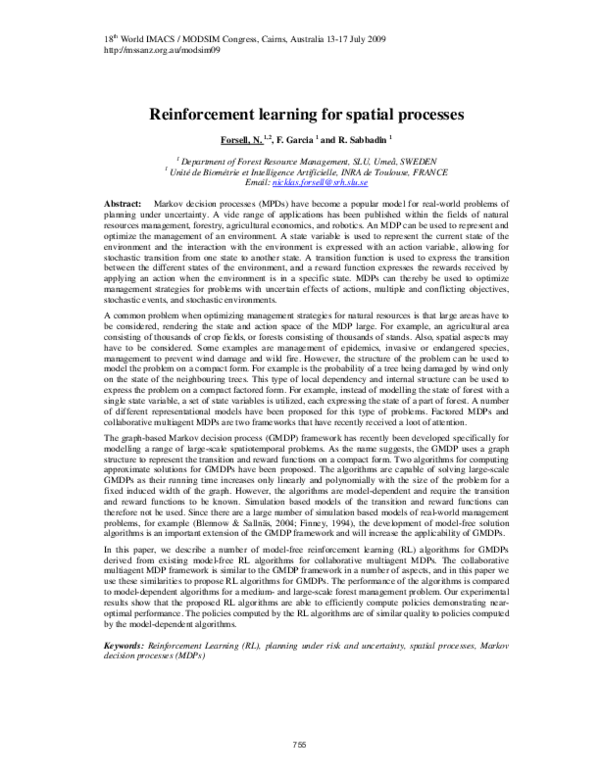 (PDF) Reinforcement learning for spatial processes