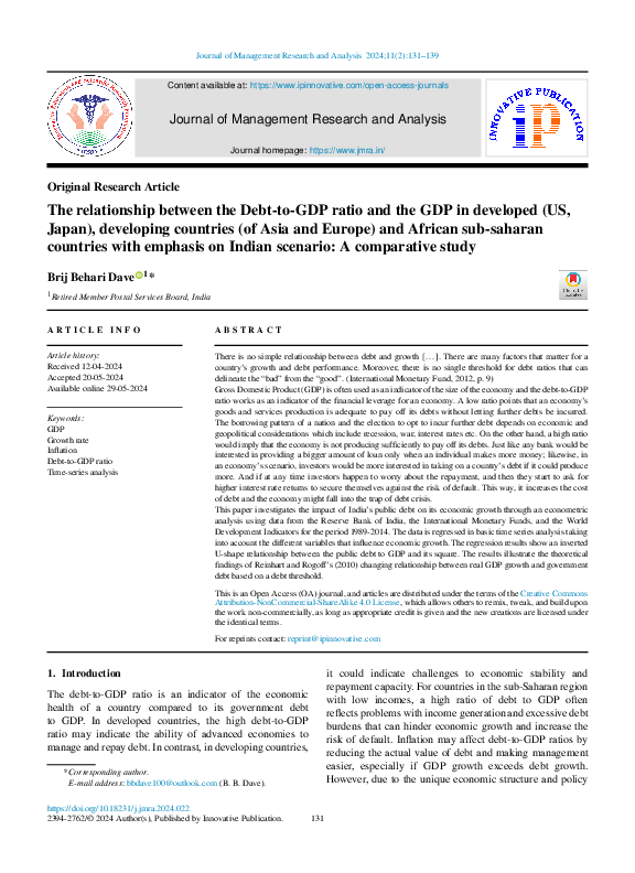 (PDF) The relationship between the Debt-to-GDP ratio and the GDP in ...