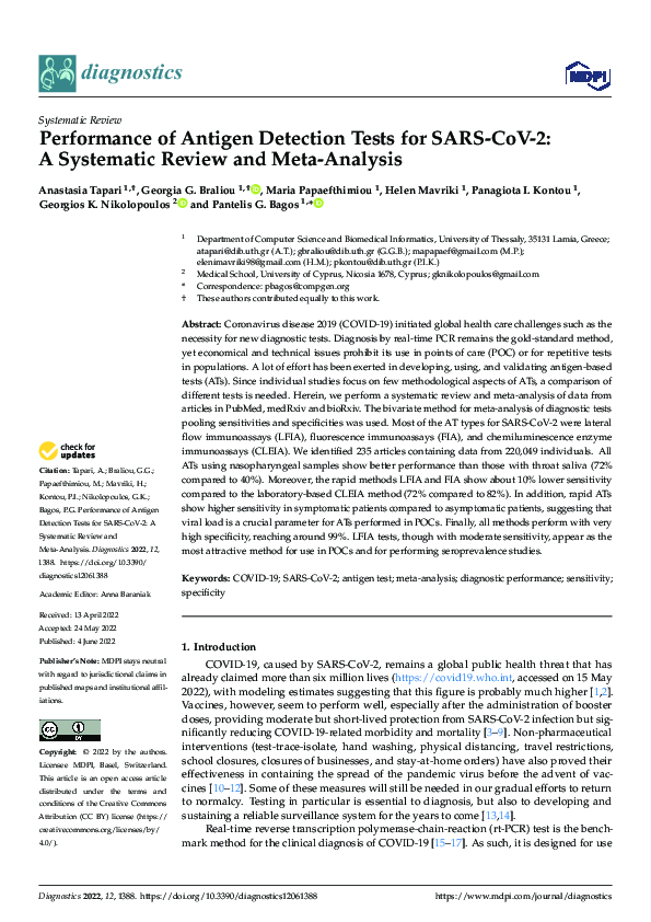 (PDF) Performance of Antigen Detection Tests for SARS-CoV-2: A ...
