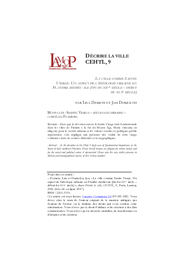 (PDF) Demets Dumolyn, La ville comme Sainte Vierge