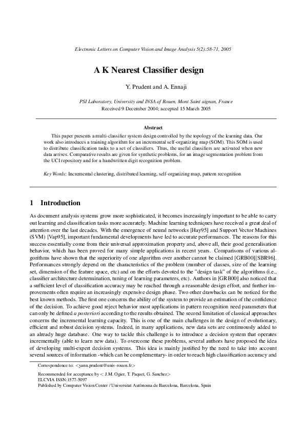 (PDF) A K Nearest Classifier design