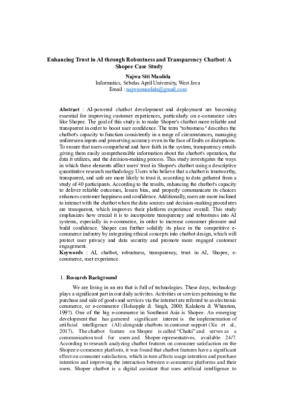 (PDF) Enhancing Trust in AI Through Robustness and Transparency Chatbot. A Shopee Case Study