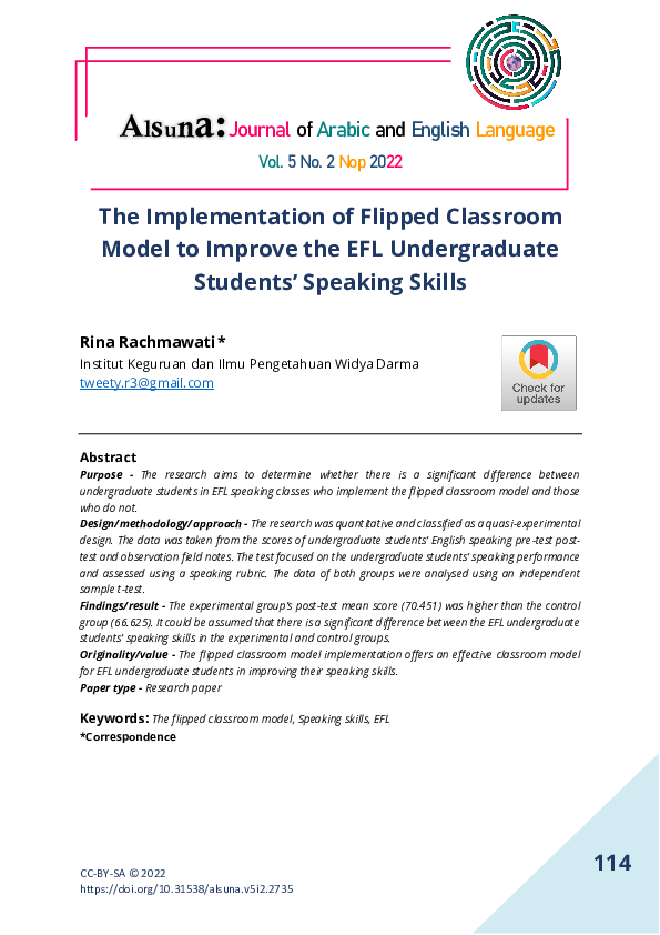 (PDF) The Implementation of Flipped Classroom Model to Improve the EFL Undergraduate Students ...