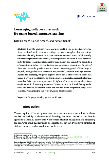 (PDF) Leveraging collaborative work for game-based language learning