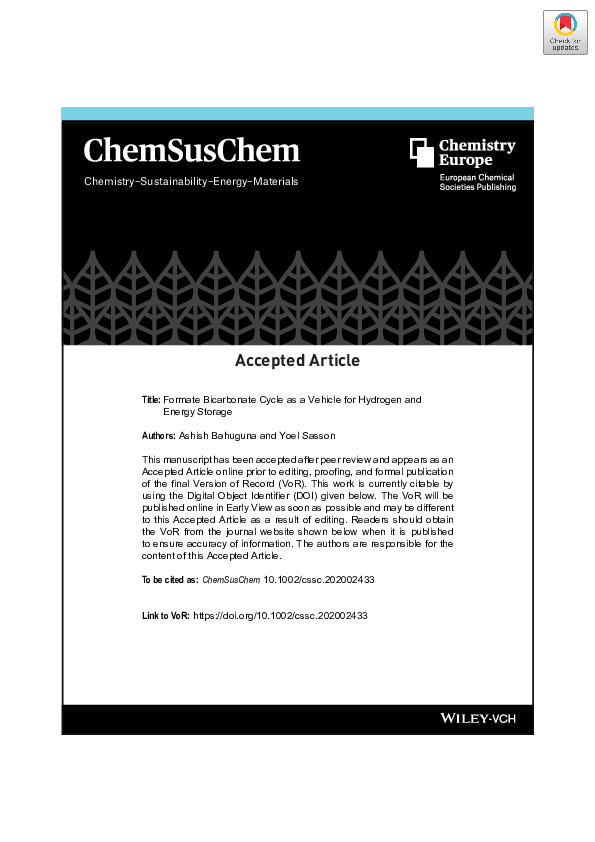 (PDF) Formate‐Bicarbonate Cycle as a Vehicle for Hydrogen and Energy ...