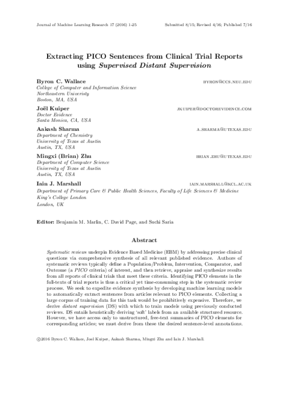 (PDF) Extracting PICO sentences from clinical trial reports using ...