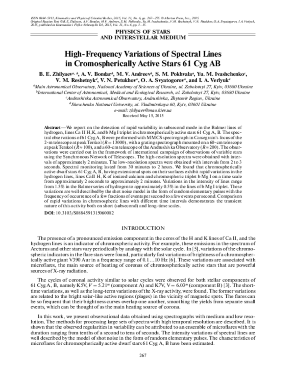 (PDF) High-frequency variations of spectral lines in cromospherically ...