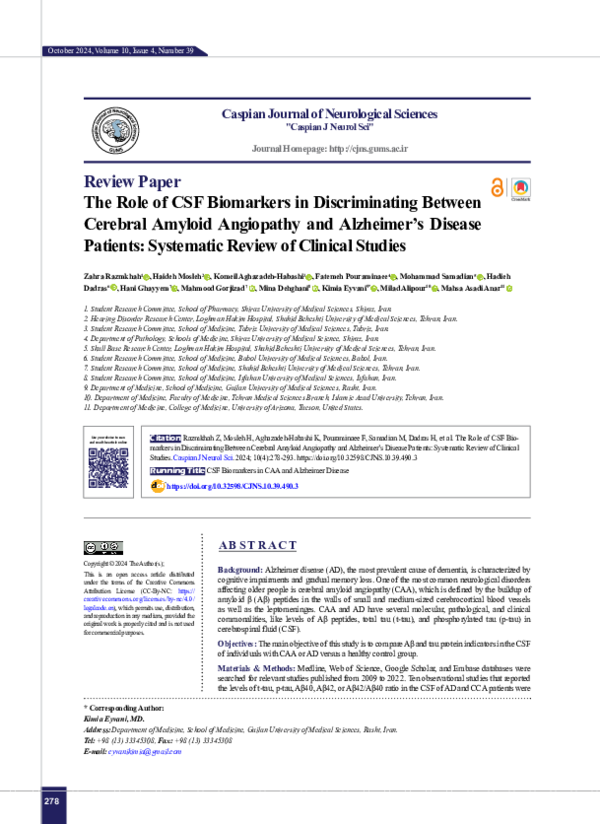 (PDF) The Role of CSF Biomarkers in Discriminating Between Cerebral ...