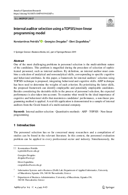 Internal auditor selection using a TOPSIS/non-linear programming model