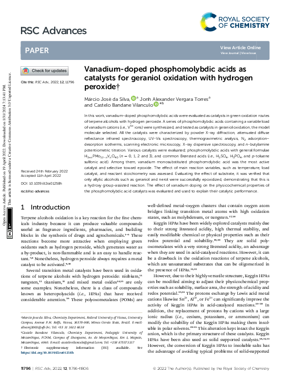 (PDF) Vanadium-doped phosphomolybdic acids as catalysts for geraniol ...