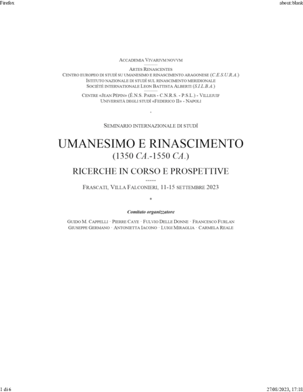 (PDF) Umanesimo e Rinascimento 2023