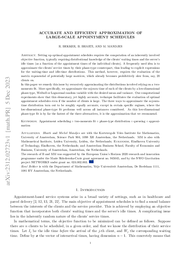 (PDF) Accurate and efficient approximation of large-scale appointment schedules