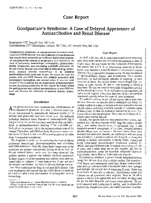 (PDF) Goodpasture's Syndrome: A Case of Delayed Appearance of ...