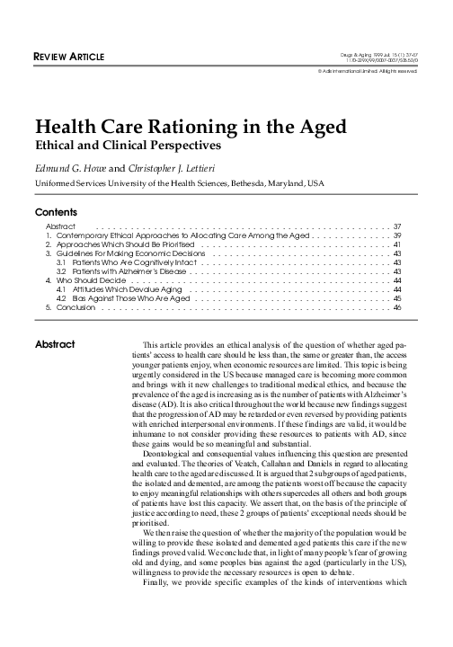 (PDF) Health Care Rationing in the Aged