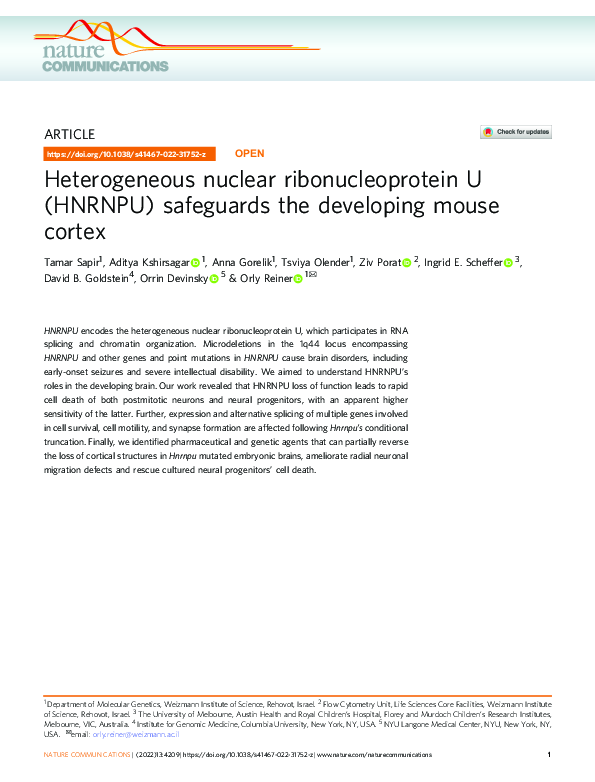 (PDF) Heterogeneous nuclear ribonucleoprotein U (HNRNPU) safeguards the ...