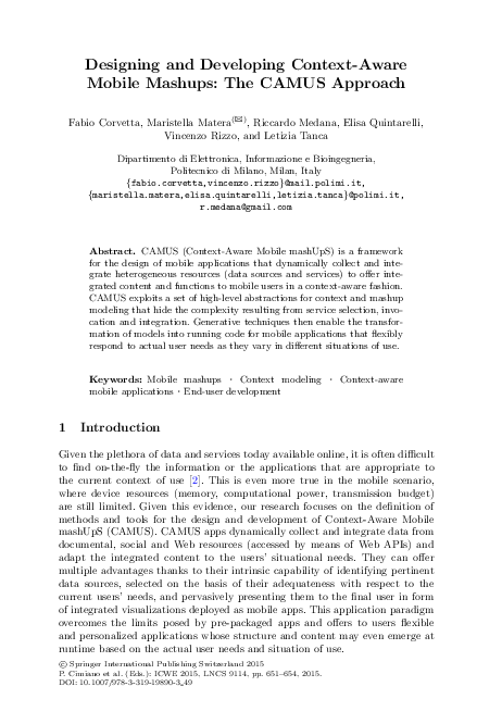 (PDF) Designing and Developing Context-Aware Mobile Mashups: The CAMUS Approach