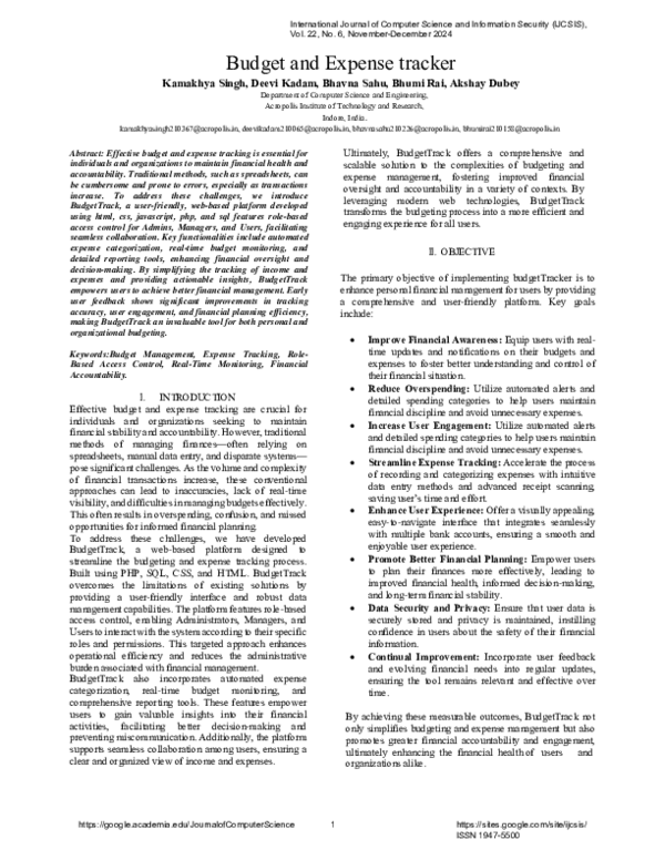 (PDF) Budget and Expense tracker